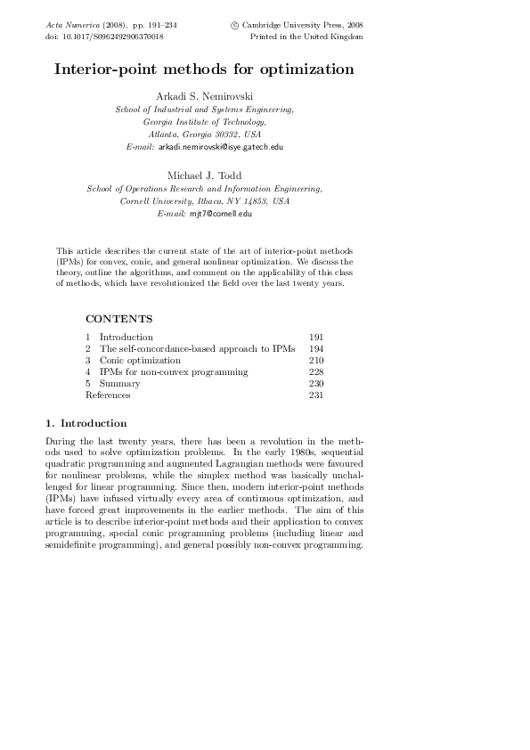(PDF) Interior-point methods for optimization