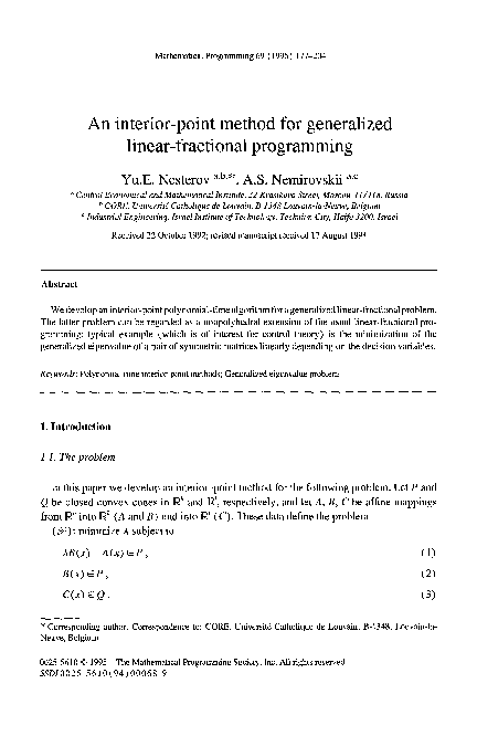 (PDF) An interior-point method for generalized linear-fractional programming