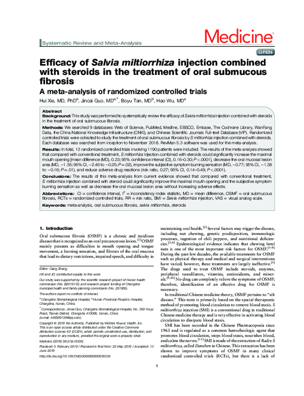 (PDF) Efficacy of Salvia miltiorrhiza injection combined with steroids ...
