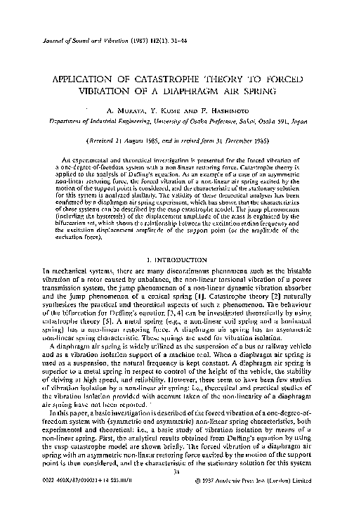 (PDF) Application of catastrophe theory to forced vibration of a diaphragm air spring