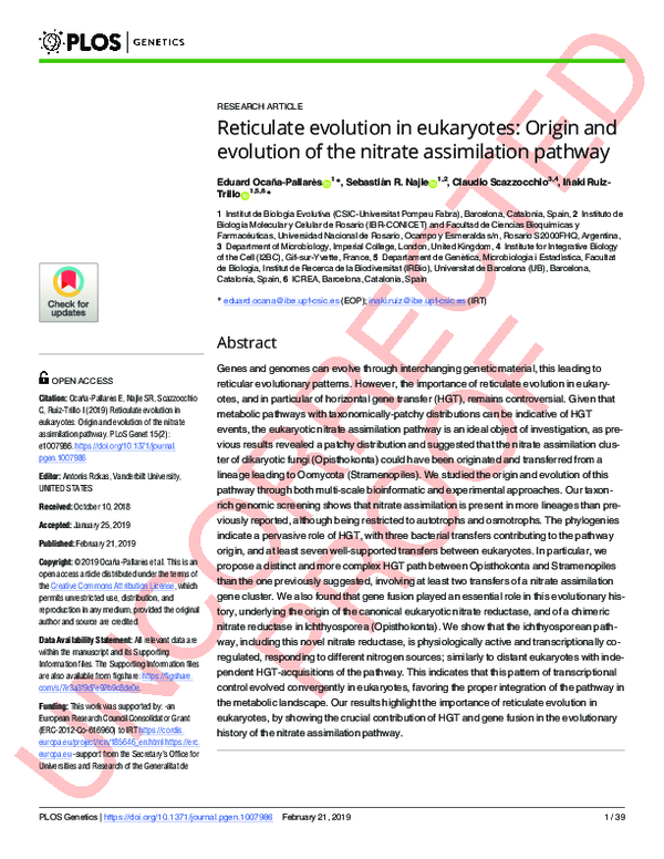 (PDF) Reticulate evolution in eukaryotes: Origin and evolution of the ...