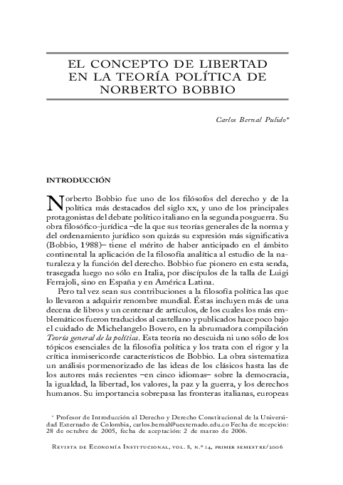 (PDF) El concepto de libertad en la teor a pol tica de Norberto Bobbio