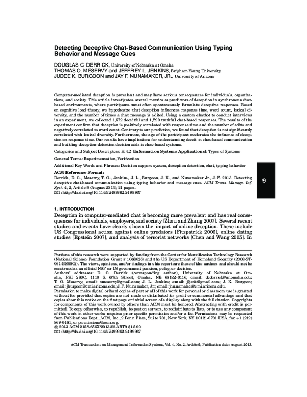 (PDF) Detecting Deceptive Chat-based Communication