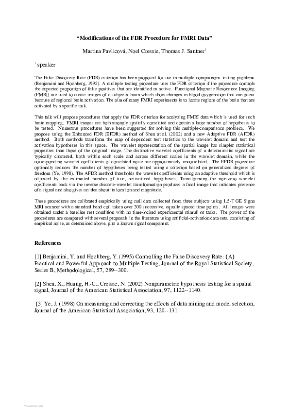 (PDF) Modifications of the FDR Procedure for FMRI Data