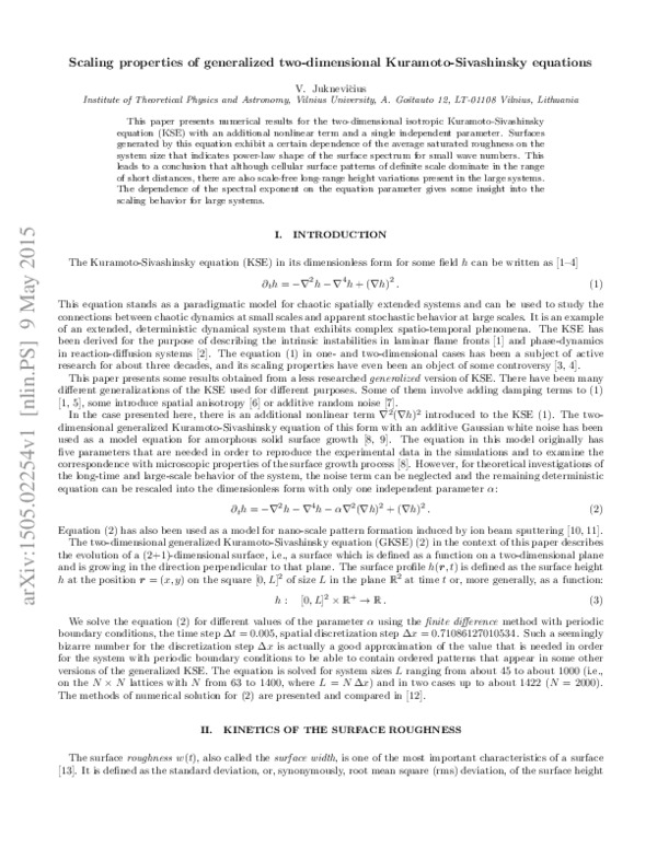 (PDF) Scaling properties of generalized two-dimensional Kuramoto-Sivashinsky equations