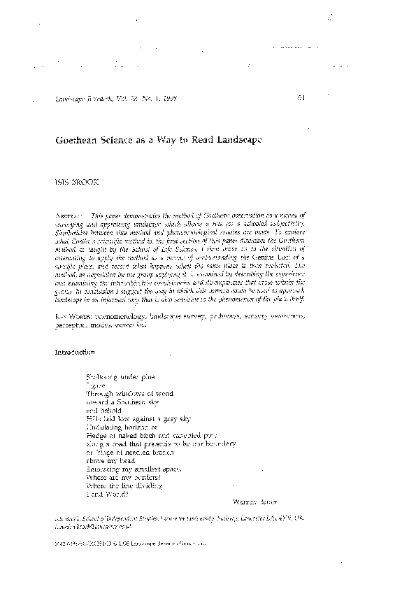 (PDF) ‘Goethean Science as a Way to Read Landscape’