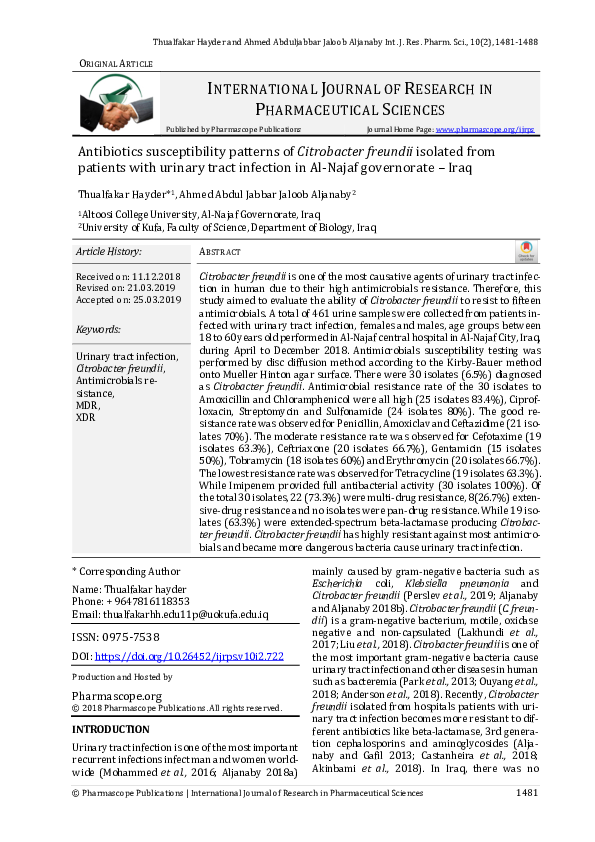 (PDF) Antibiotics susceptibility patterns of Citrobacter freundii ...