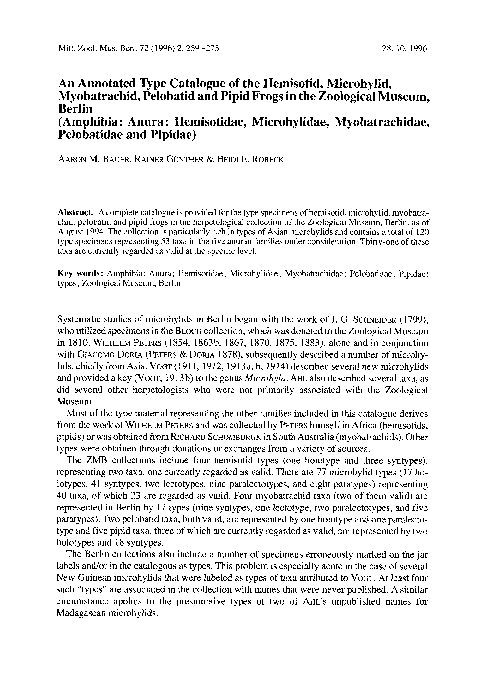 (PDF) An annotated type catalogue of the hemisotid, microhylid ...