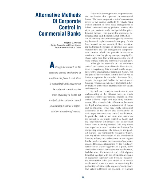 (PDF) Alternative methods of corporate control in commercial banks