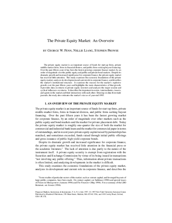 (PDF) The Private Equity Market: An Overveiw