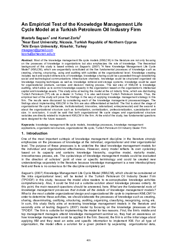 (PDF) An Empirical Test of the Knowledge Management Life Cycle Model at ...