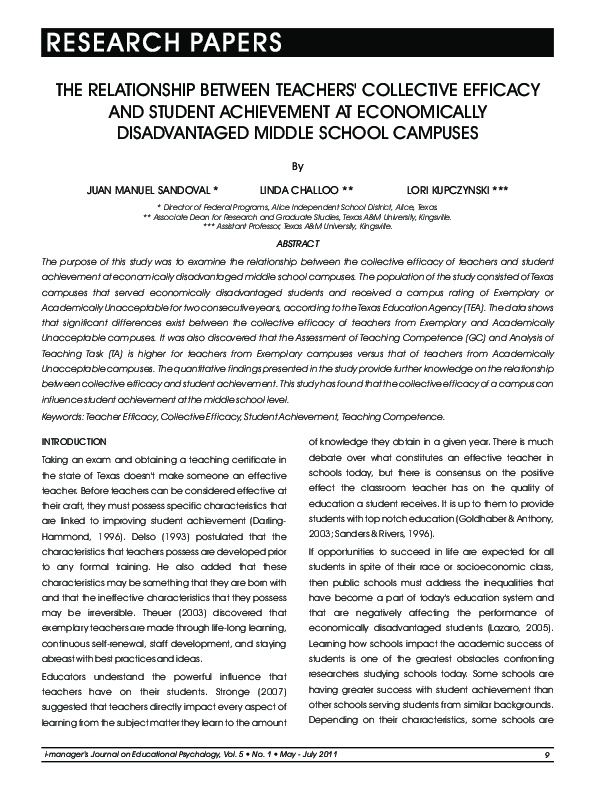 (PDF) The Relationship Between Teachers Collective Efficacy And Student ...