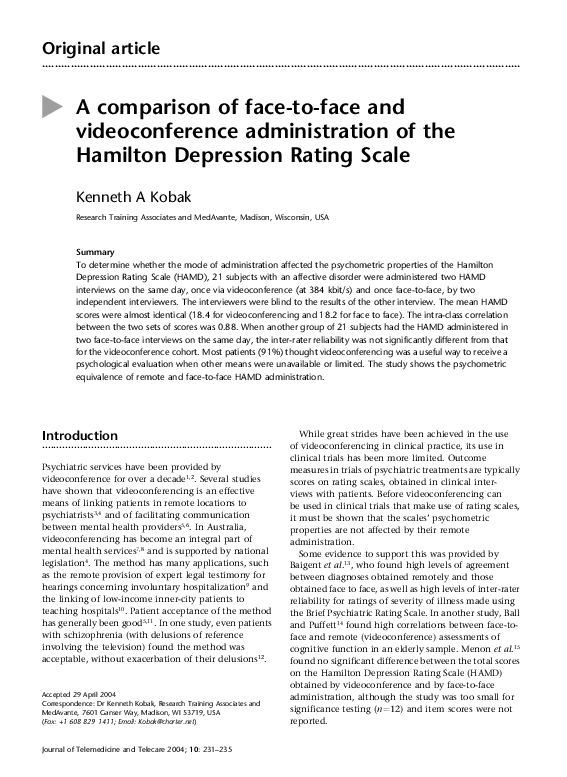 (PDF) A comparison of face-to-face and videoconference administration ...