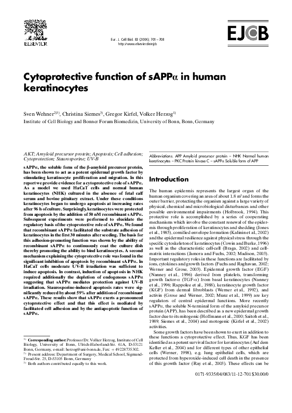 (PDF) Cytoprotective function of sAPP? in human keratinocytes