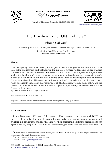 (PDF) The Friedman rule: Old and new