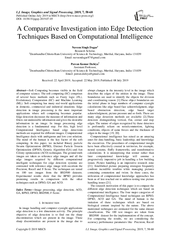 Pdf A Comparative Investigation Into Edge Detection Techniques Based On Computational Intelligence