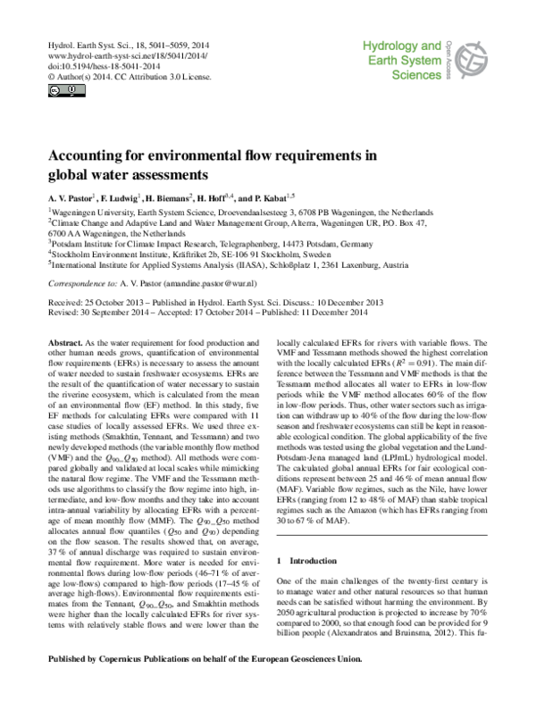 (PDF) Accounting for environmental flow requirements in global water ...