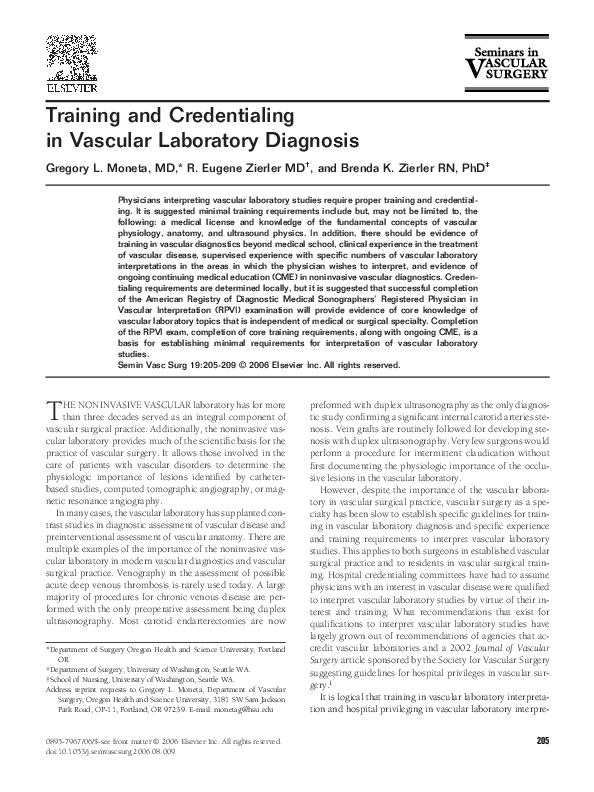 (PDF) Training and Credentialing in Vascular Laboratory Diagnosis