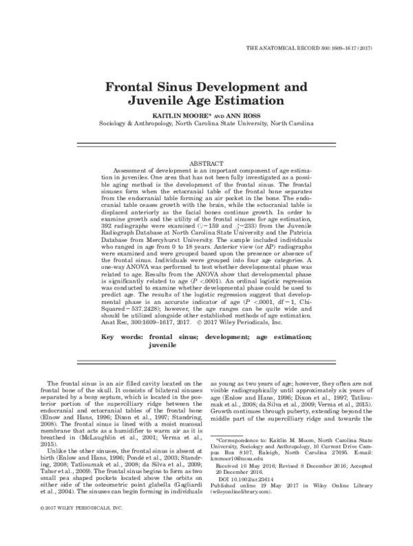 (PDF) Frontal Sinus Development and Juvenile Age Estimation