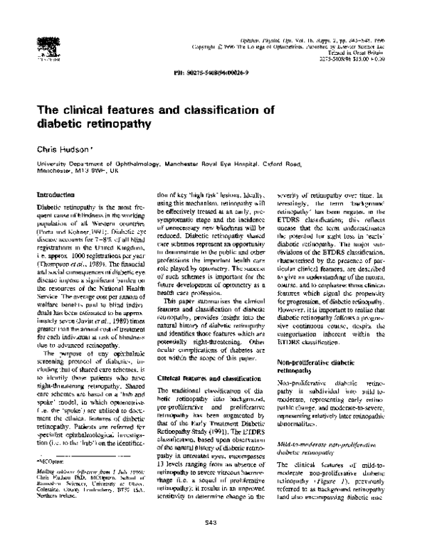 (PDF) The clinical features and classification of diabetic retinopathy