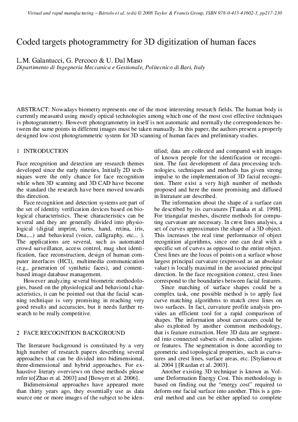(PDF) Coded targets photogrammetry for 3D digitization of human faces