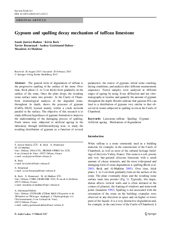(PDF) Gypsum and spalling decay mechanism of tuffeau limestone