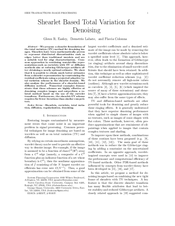 (PDF) Shearlet Based Total Variation for Denoising