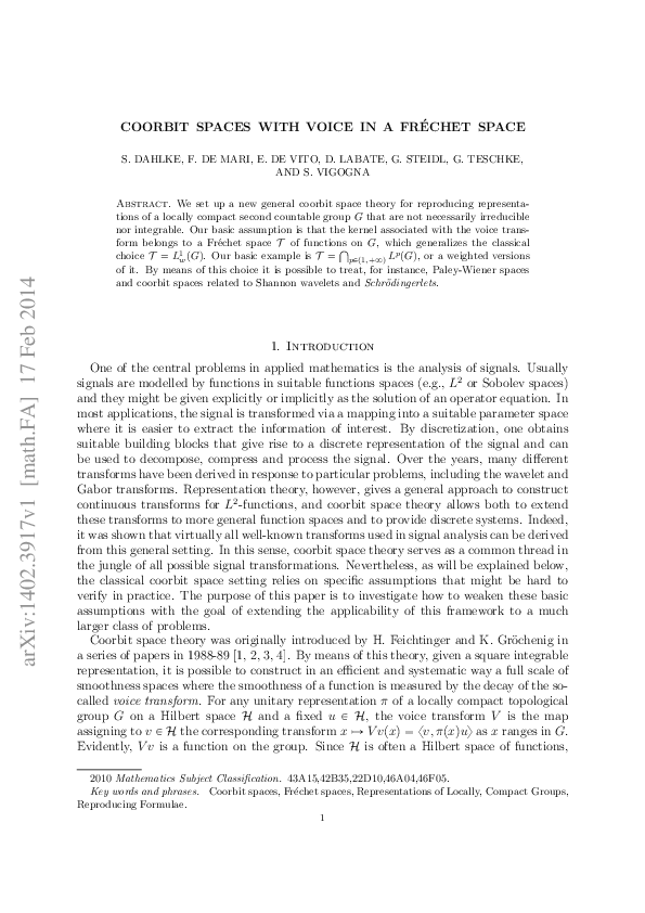 (PDF) Coorbit Spaces with Voice in a Fréchet Space