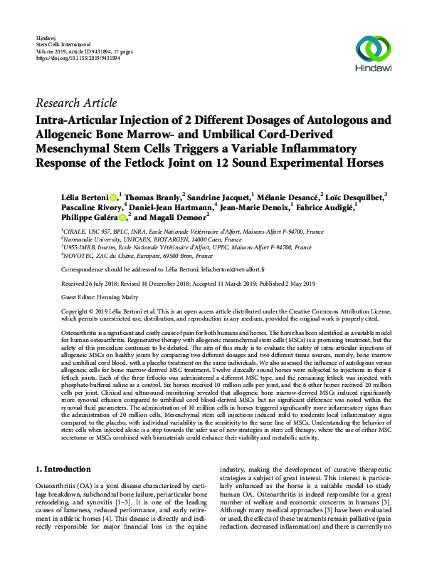 (PDF) Intra-Articular Injection of 2 Different Dosages of Autologous ...