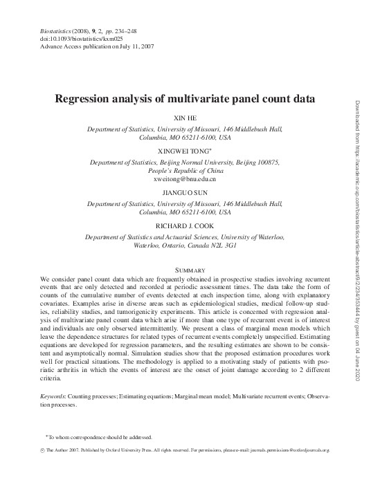 (PDF) Regression analysis of multivariate panel count data
