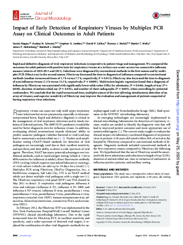 (PDF) Impact of Early Detection of Respiratory Viruses by Multiplex PCR ...