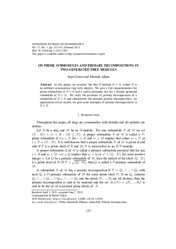 (PDF) On Prime Submodules and Primary Decomposition