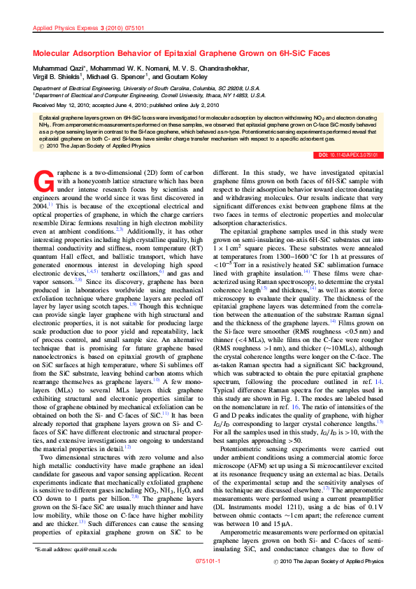 (PDF) Molecular Adsorption Behavior of Epitaxial Graphene Grown on 6H-SiC Faces