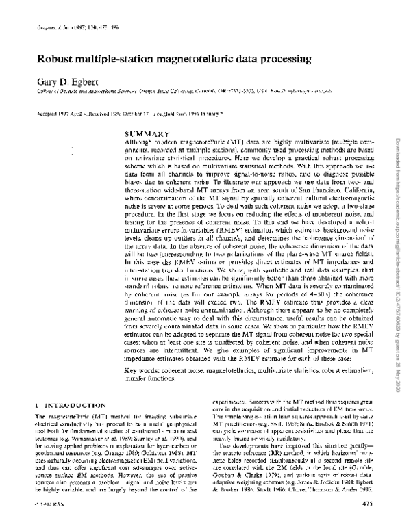 (PDF) Robust multiple‐station magnetotelluric data processing