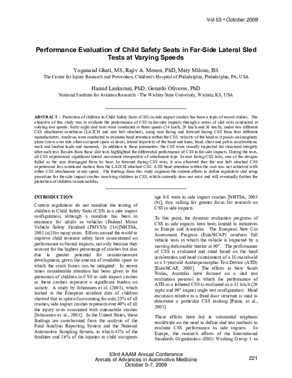 (PDF) Performance Evaluation of Child Safety Seats in Far-Side Lateral ...