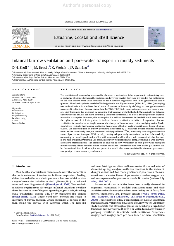 (PDF) Infaunal burrow ventilation and pore-water transport in muddy ...