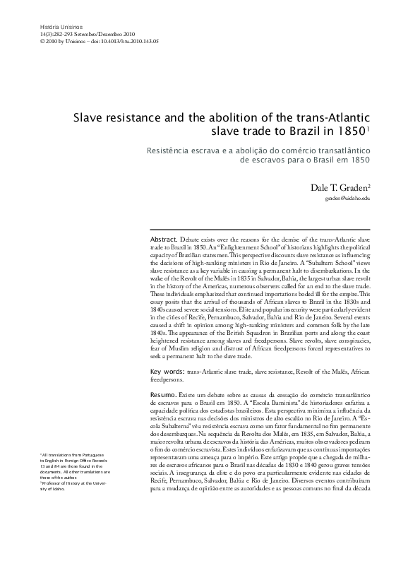 (PDF) Slave resistance and the abolition of the trans-Atlantic slave ...