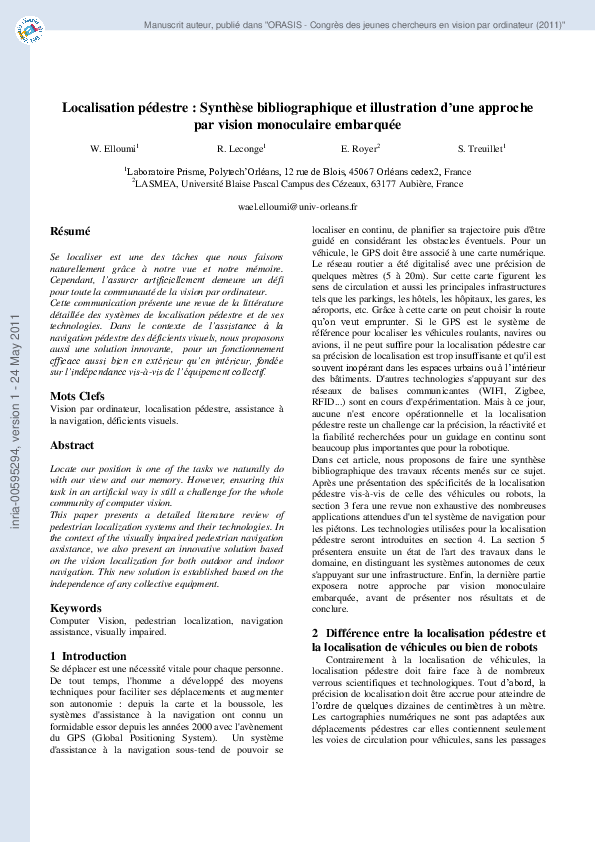 (PDF) Localisation pédestre: Synthèse bibliographique et illustration d ...