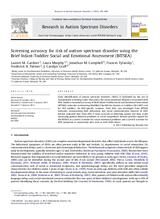 (PDF) Screening accuracy for risk of autism spectrum disorder using the ...