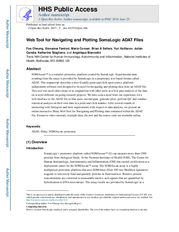 (PDF) Web Tool for Navigating and Plotting SomaLogic ADAT Files