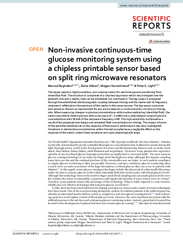 (PDF) Non-invasive continuous-time glucose monitoring system using a chipless printable sensor ...