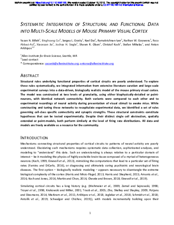 (PDF) Systematic Integration of Structural and Functional Data into Multi-Scale Models of Mouse ...