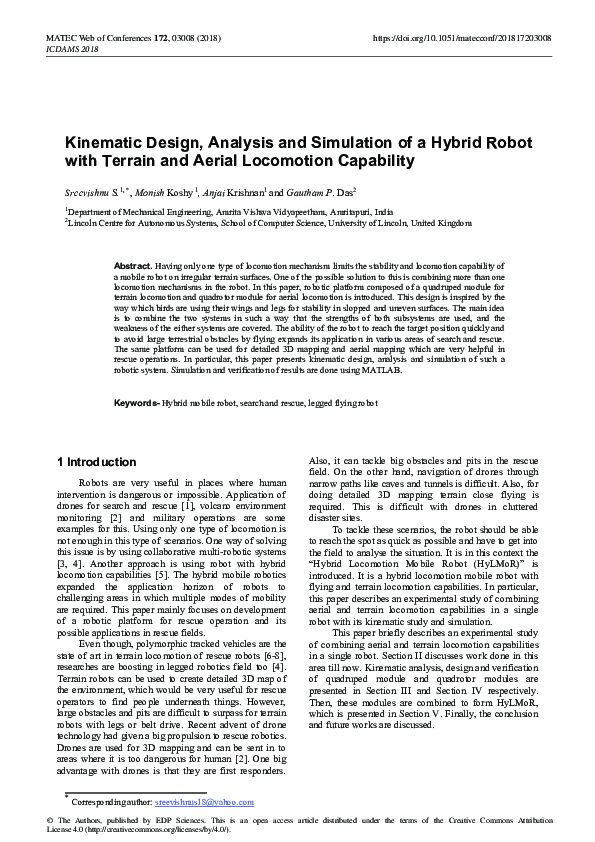 Pdf Kinematic Design Analysis And Simulation Of A Hybrid Robot With