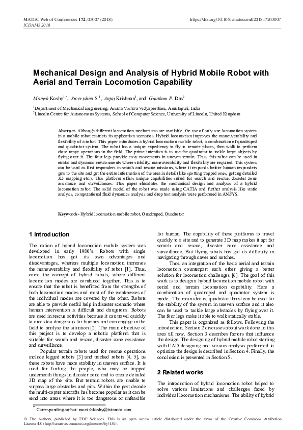 (PDF) Mechanical Design and Analysis of Hybrid Mobile Robot with Aerial ...