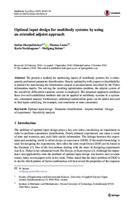 Pdf Optimizing Inputs For Multibody Systems Using Adjoint Methods
