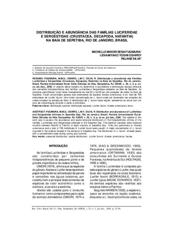 (PDF) Distribuição e Abundância Das Famílias Luciferidae e Sergestidae ...