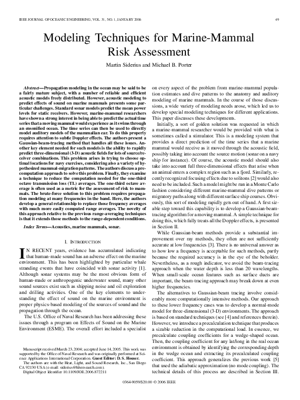 (PDF) Modeling Techniques for Marine-Mammal Risk Assessment