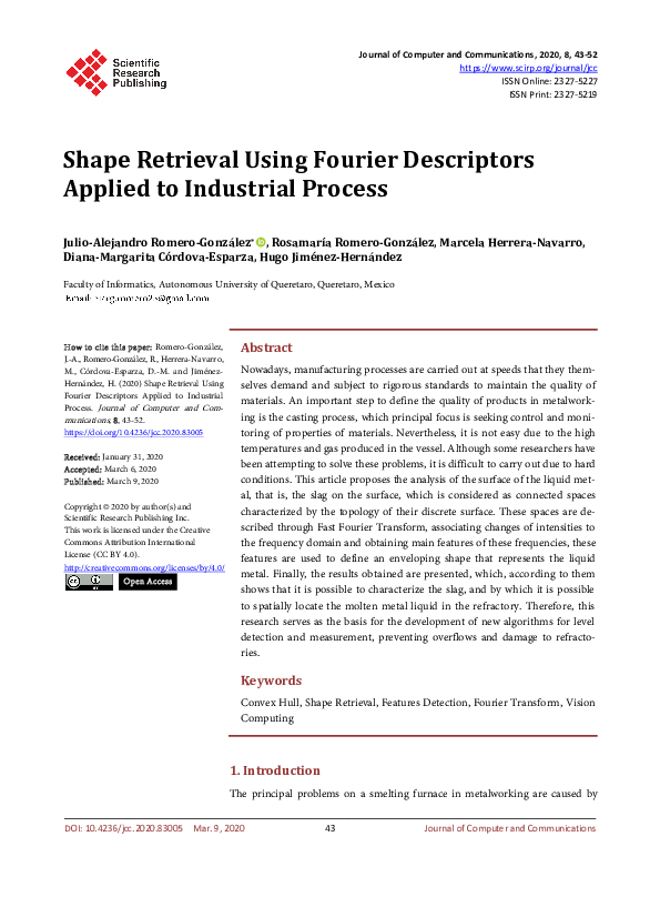 Pdf Shape Retrieval Using Fourier Descriptors Applied To Industrial