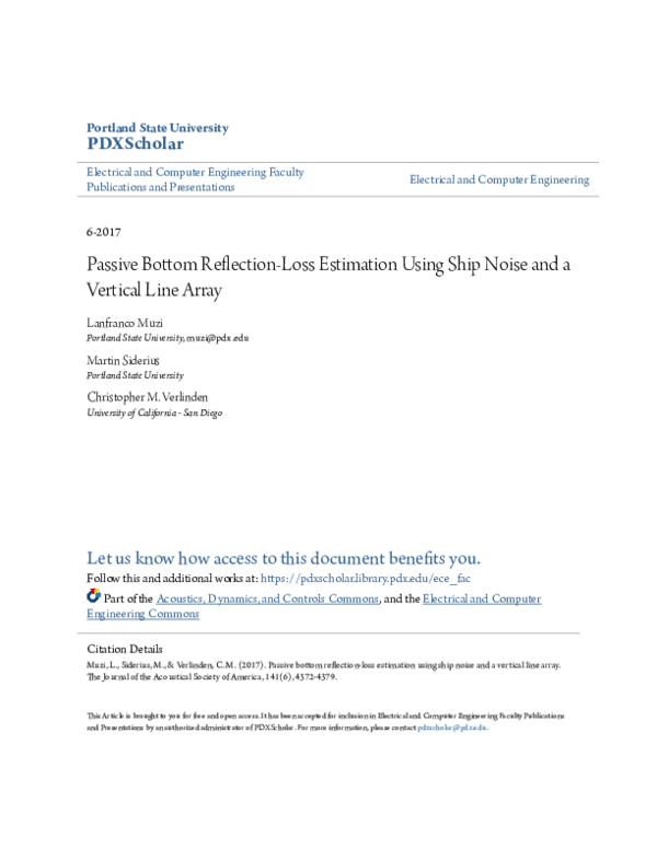 (PDF) Passive bottom reflection-loss estimation using ship noise and a vertical line array