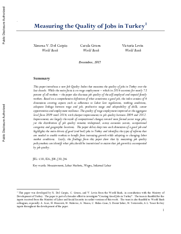 (PDF) Job Quality Index in Turkey: Trends and Reforms
